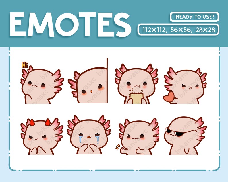 Chibi Axolotl Emotes for Streamer 8 Kawaii Cute Axolotl - Etsy