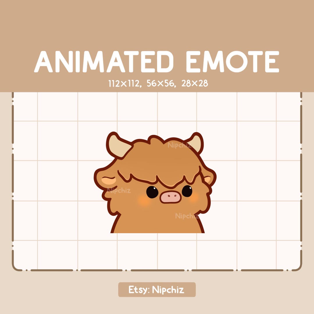Animated Emote Cute Highland Cow Shaking Head Emote / Cartoon Kawaii ...