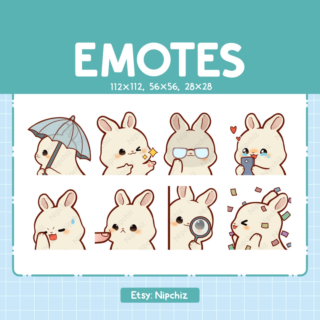 Rabbit Emotes Cute Emoji Pack 8 Bunny Emotes for Streaming Bundle ...
