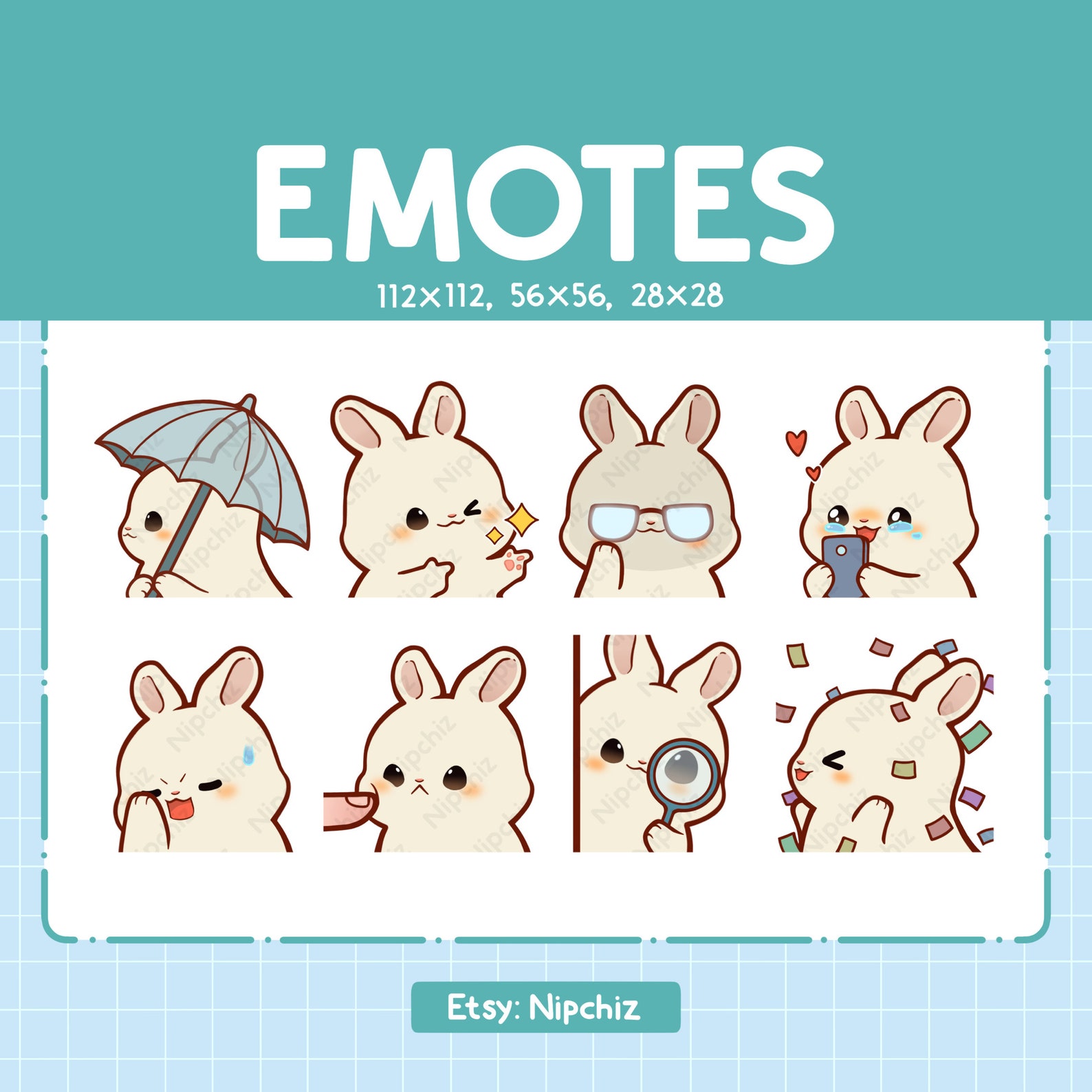 Rabbit Emotes Cute Emoji Pack 8 Bunny Emotes for Streaming Bundle ...