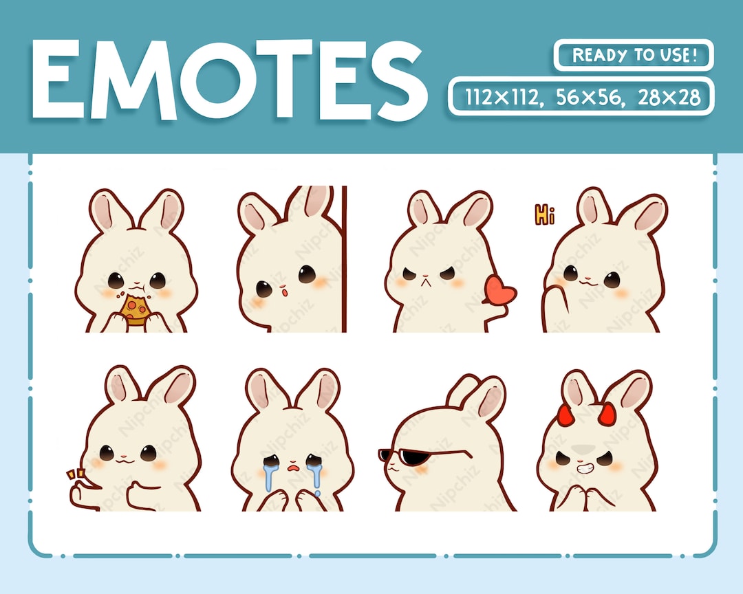 Cute Bunny Emotes 8 Emotes for Streamer Cute Rabbit Emote - Etsy