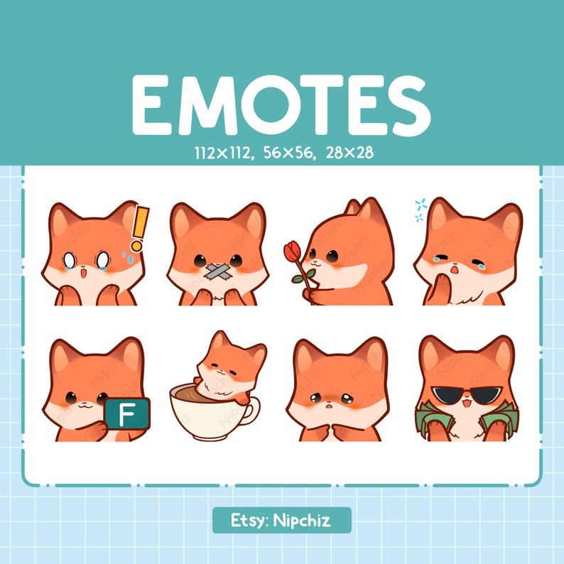 Emotes Fox 8 Cute Emotes for Streaming Digital Chibi Red Fox Emote ...