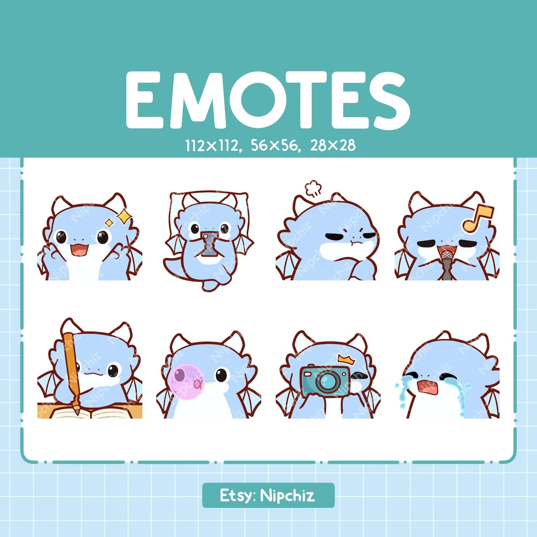 Blue Dragon Emotes | Cute Emoji Pack | 8 Blue Dragon Emotes for ...