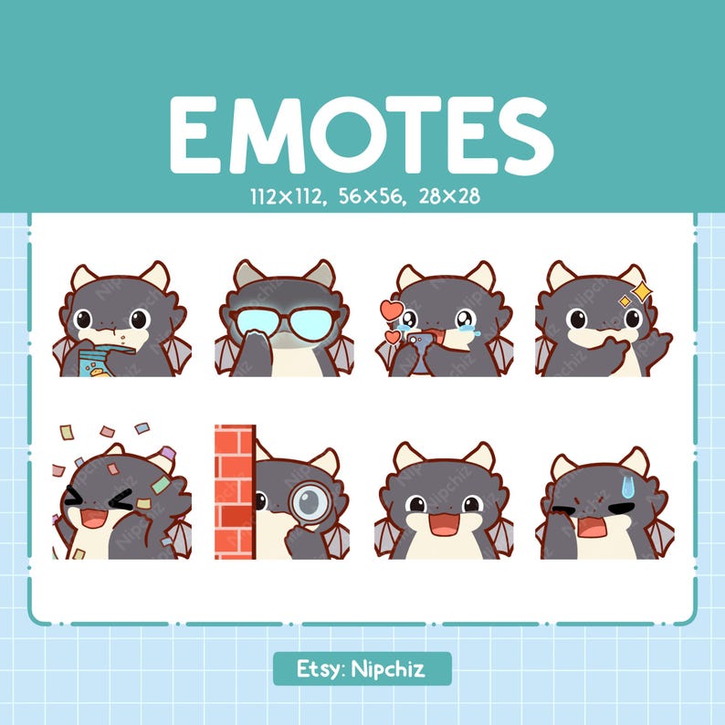 Kawaii Black Dragon Emotes (8) – Cute Emotes for Streamer – Chibi Black ...