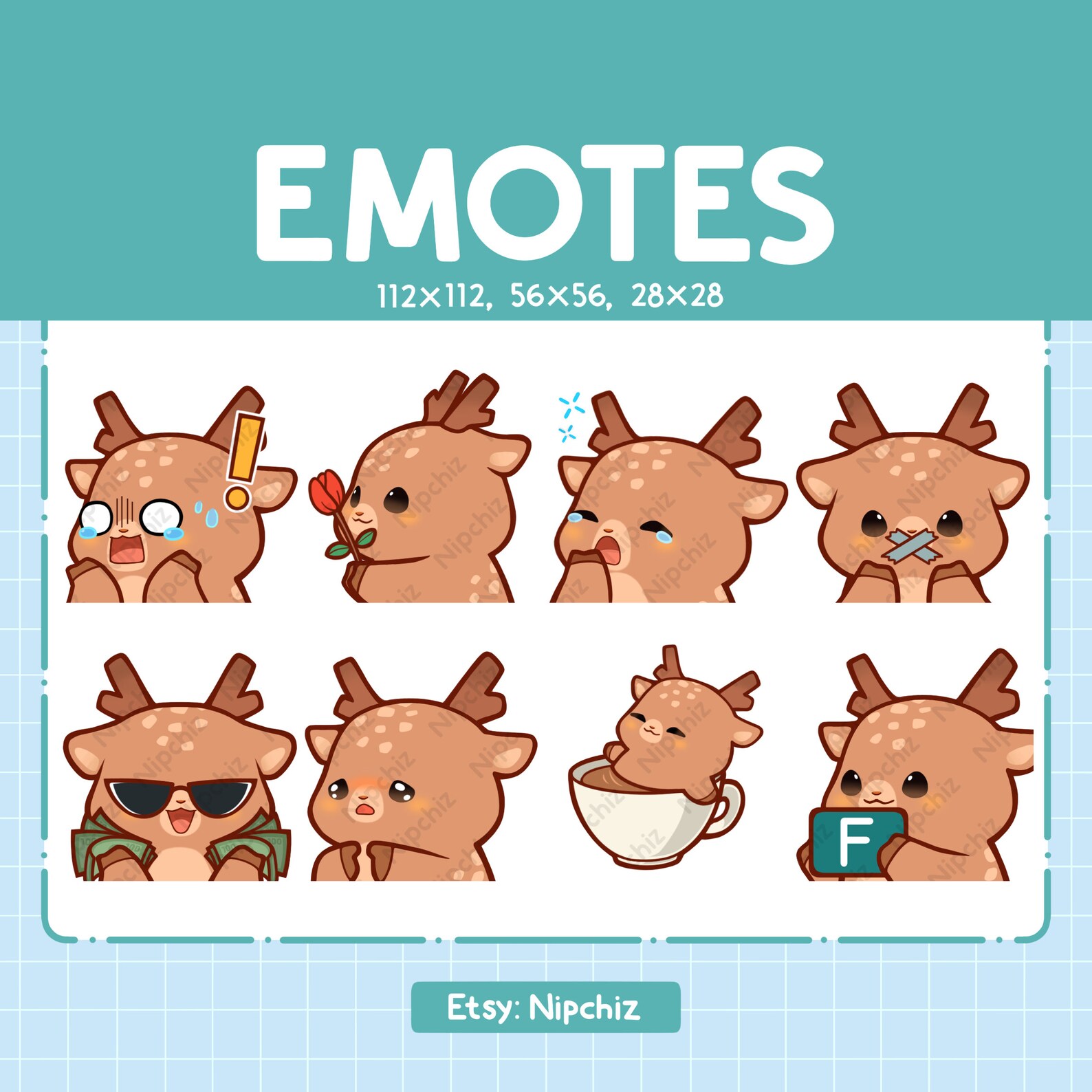 Deer Emotes / 8 Cute Deer Bundle / Emotes for Streamer Kawaii Emoji ...