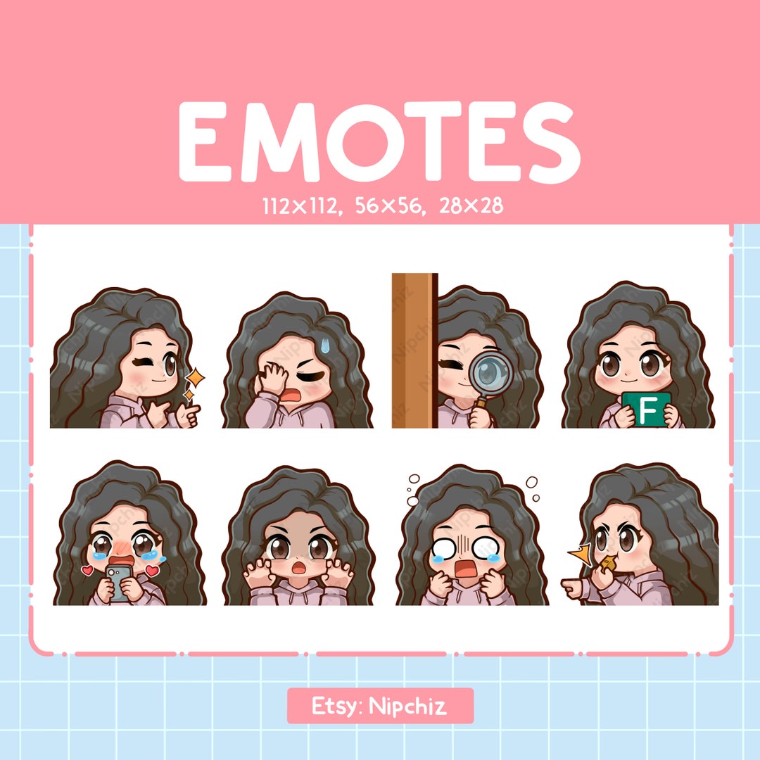 Cute Girl Emotes (8) | Curly Black Hair | Brown Eyes, Emoji for ...