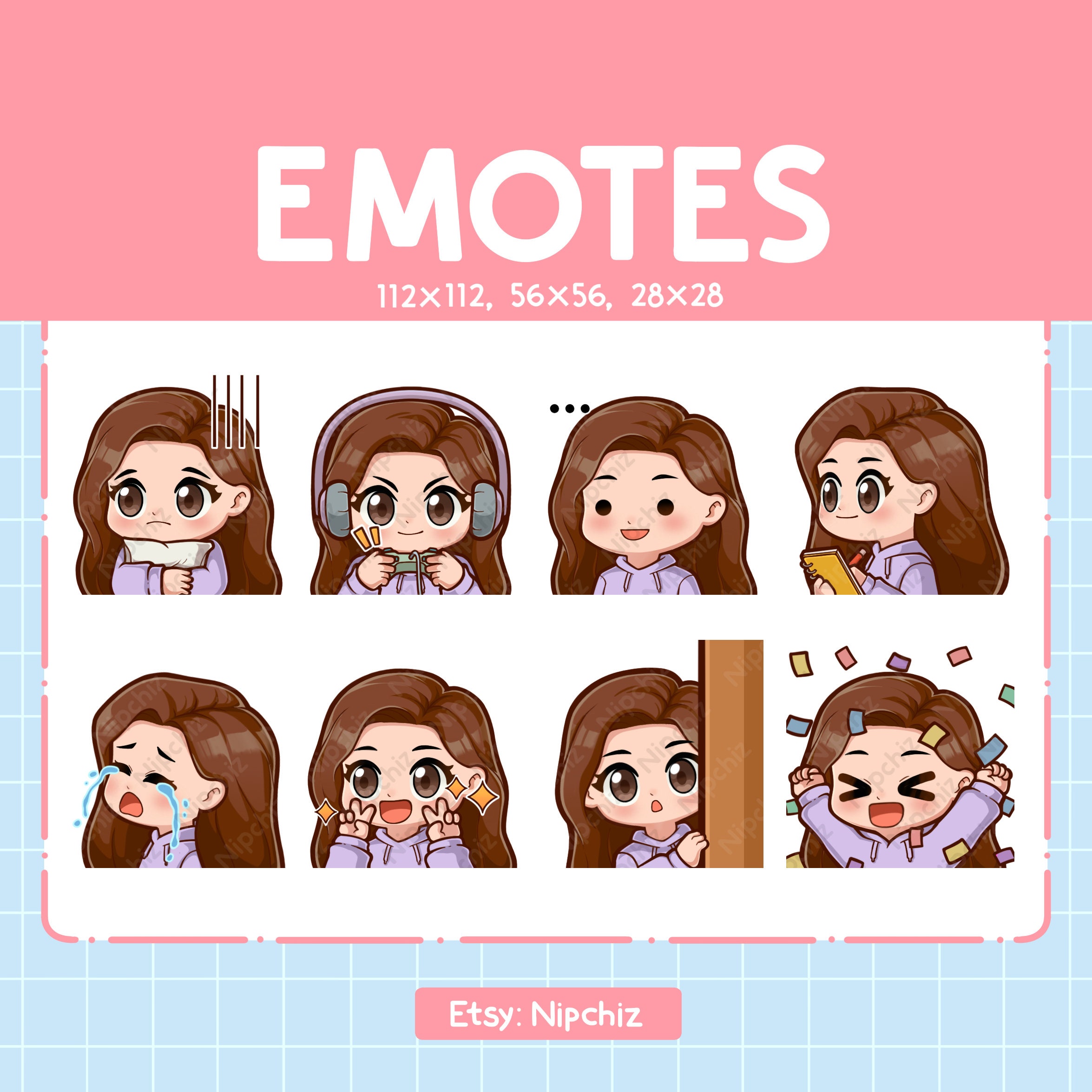 Kawaii Chibi Girl Emotes 8 Cute Emotes for Streaming Long Straight ...