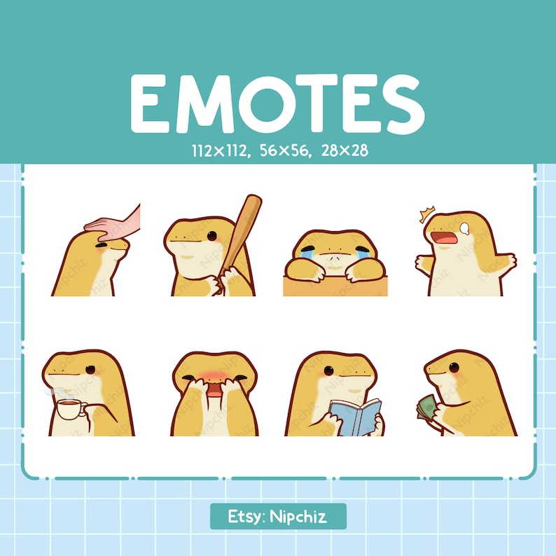 Yellow Gecko Emotes 8 Pack / Chibi Gecko Emotes for Streamer / Kawaii ...