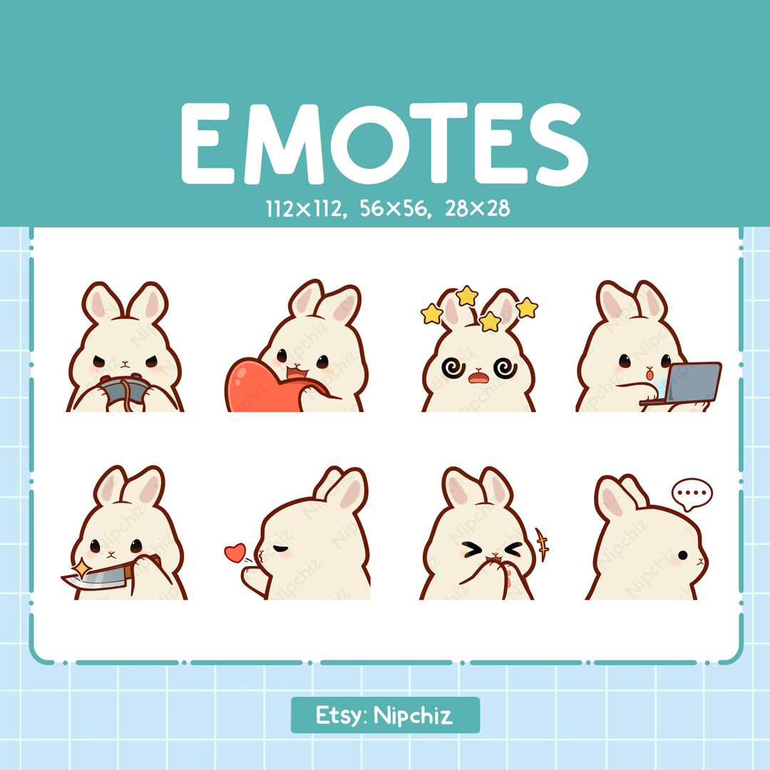 Rabbit Emotes Cute Emoji Pack 8 Bunny Emotes for Streaming Bundle ...