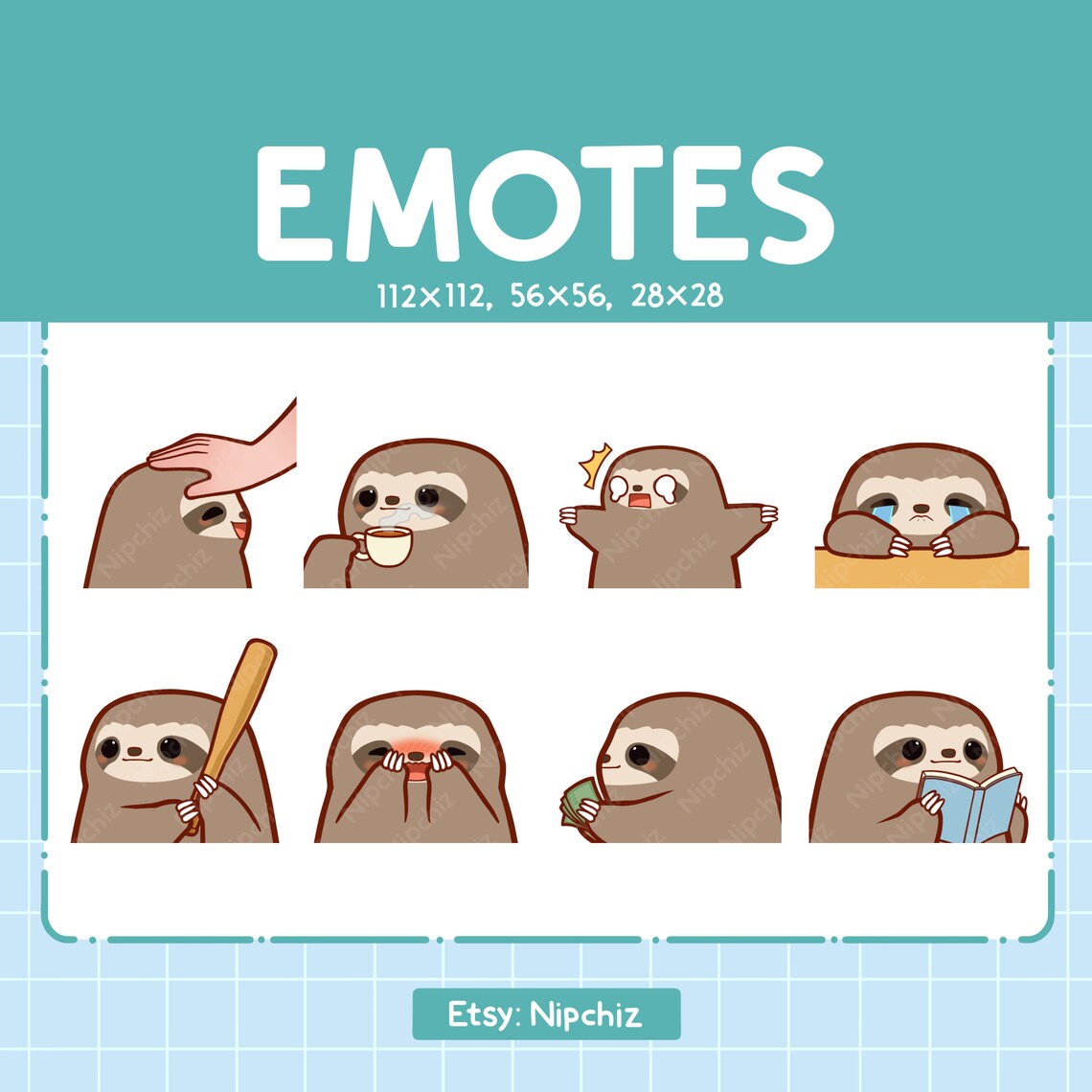 Sloth Emote Bundle | Emotes for Streaming | 8 Cute Sloth Emotes ...
