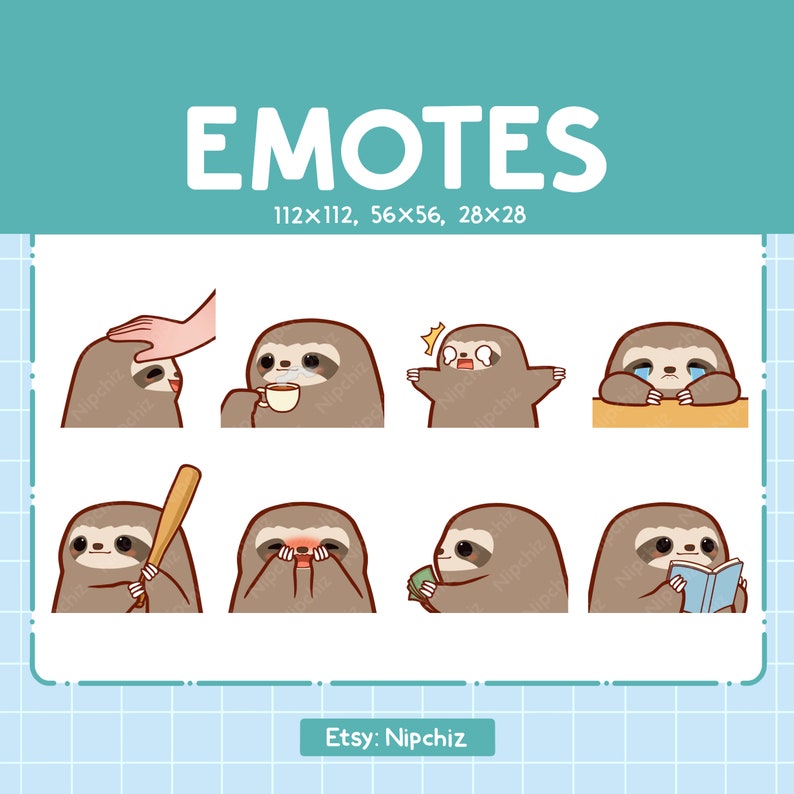 Sloth Emote Bundle | Emotes for Streaming | 8 Cute Sloth Emotes ...