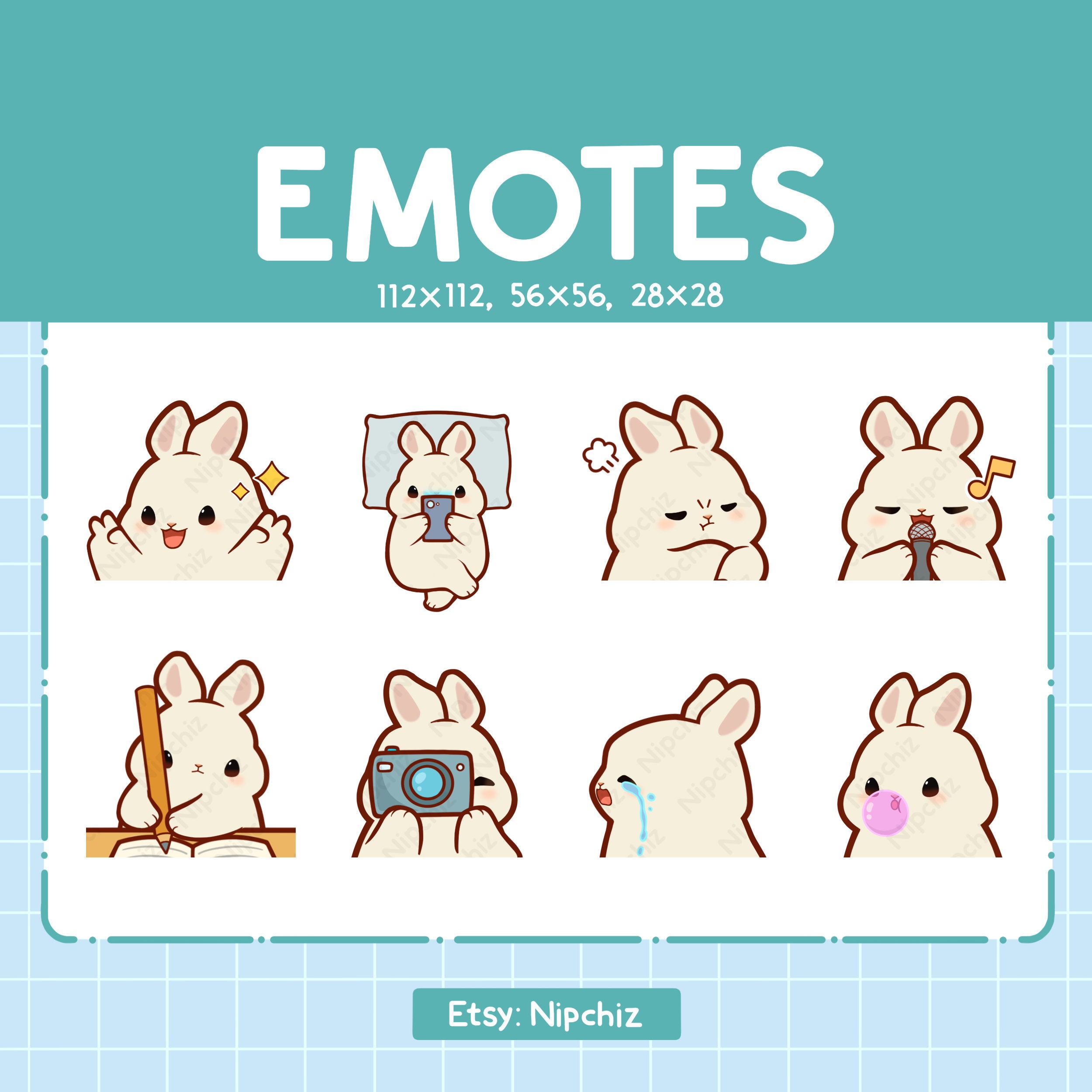 Rabbit Bundle Emotes for Streaming 8 Cute Rabbit Emotes Kawaii Emotes ...