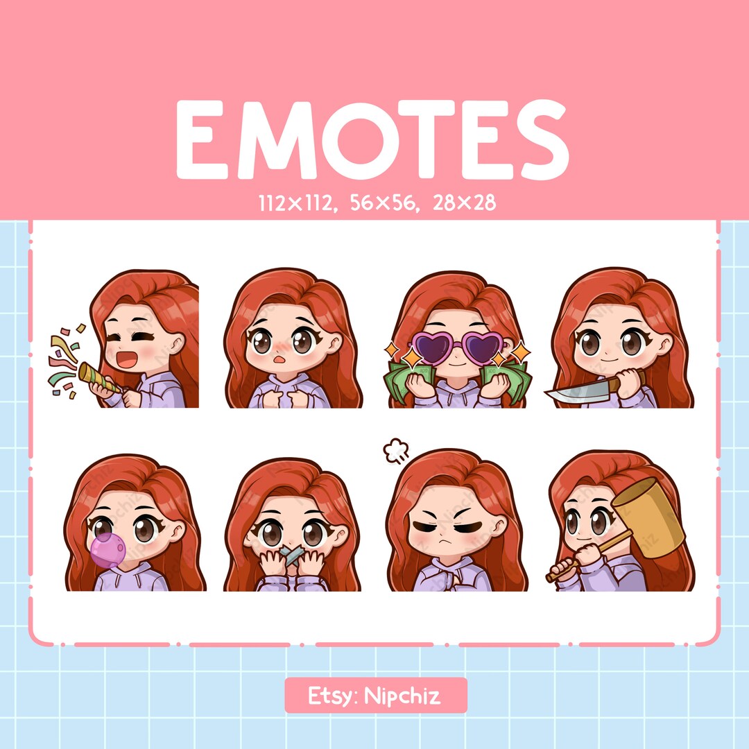 Cute Girl Emotes (8) | Long Straight Red Hair | Brown Eyes, Emoji for ...
