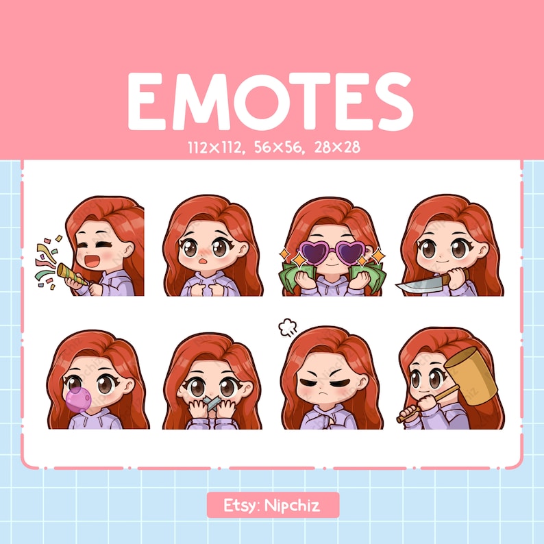 Cute Girl Emotes (8) | Long Straight Red Hair | Brown Eyes, Emoji for ...
