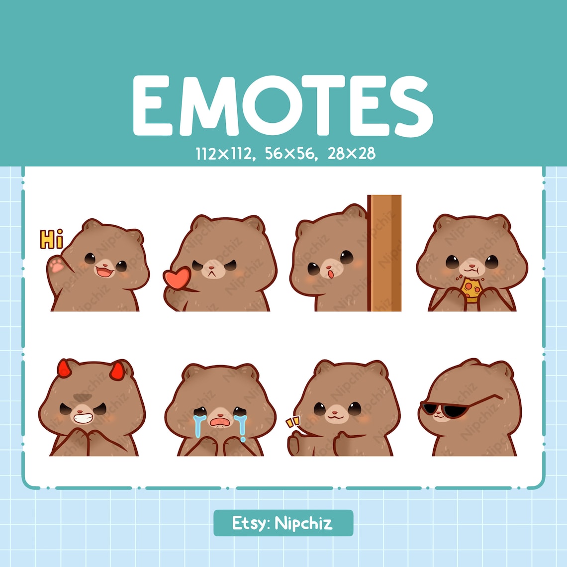 Cute Grizzly Bear Emotes 8 Pack / Chibi Grizzly Bear Emotes - Etsy