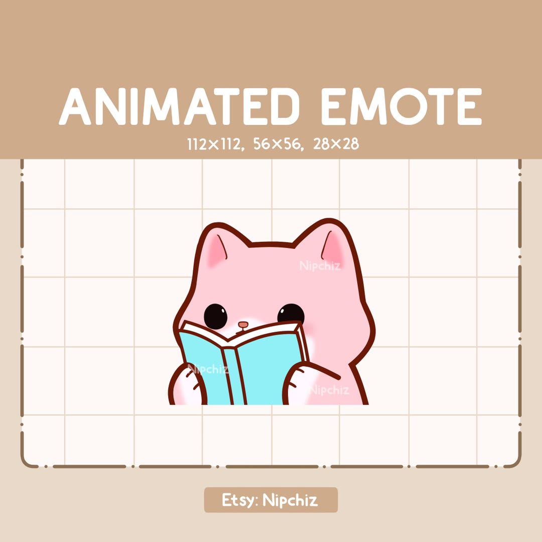 Animated Emote Adorable Pink Cat is Reading a Book - Funny Cartoon ...