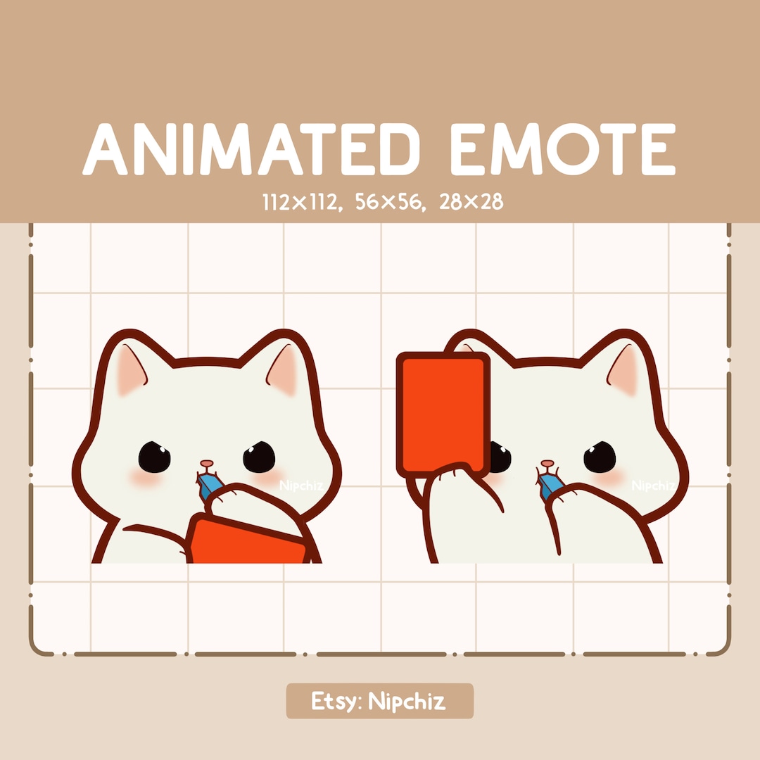 Animated Emote Kawaii Cute White Cat Blowing Whistle and Showing a Red ...