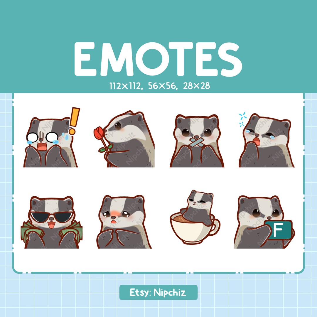 Badger Emotes 8 Pack / Chibi Badger Emotes for Streamer / Kawaii Emoji ...