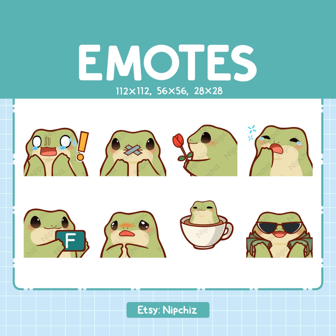 Chibi Frog Emotes for Streamer 8 Kawaii Cute Frog Emoji Pack for ...