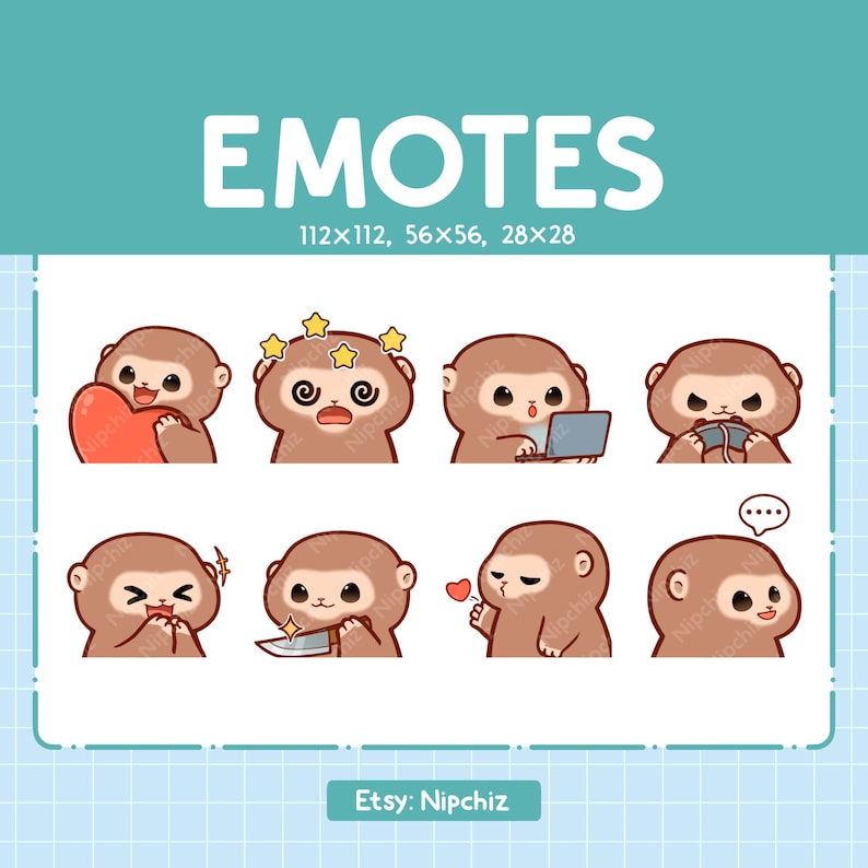Monkey Emotes / Cute Emoji Pack / 8 Monkey Emotes for Streaming ...