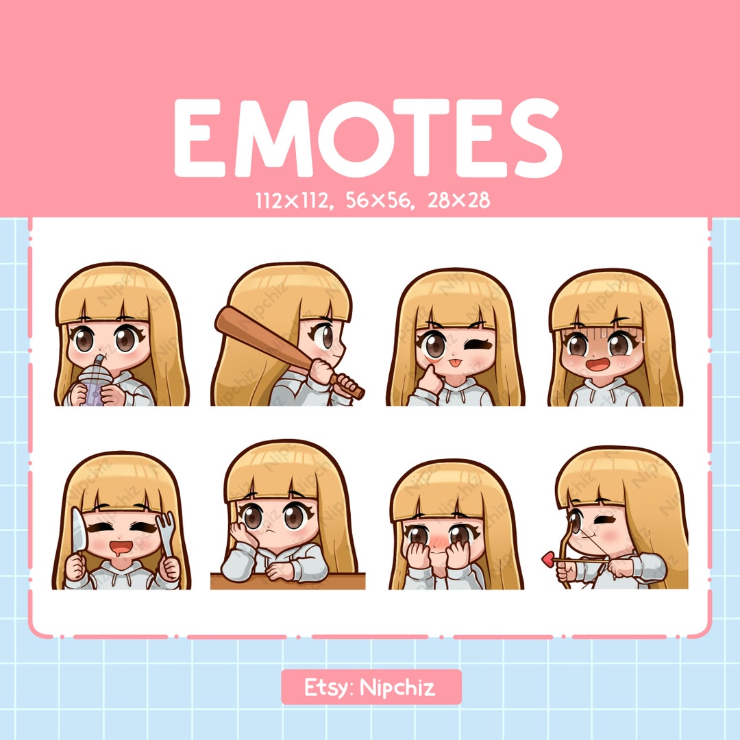 Kawaii Girl Emotes (8) / Straight Blonde Hair With Bangs / Cute Emotes ...