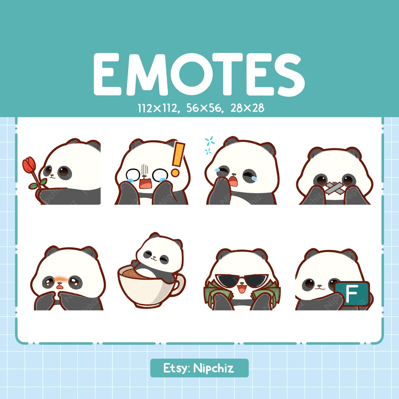 Panda Emotes for Streaming | Kawaii Animal Emoji | (8) Cute Panda Emote ...