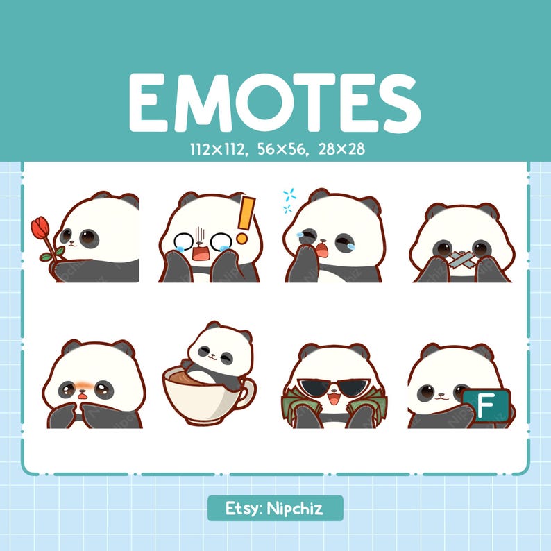 Panda Emotes for Streaming | Kawaii Animal Emoji | (8) Cute Panda Emote ...