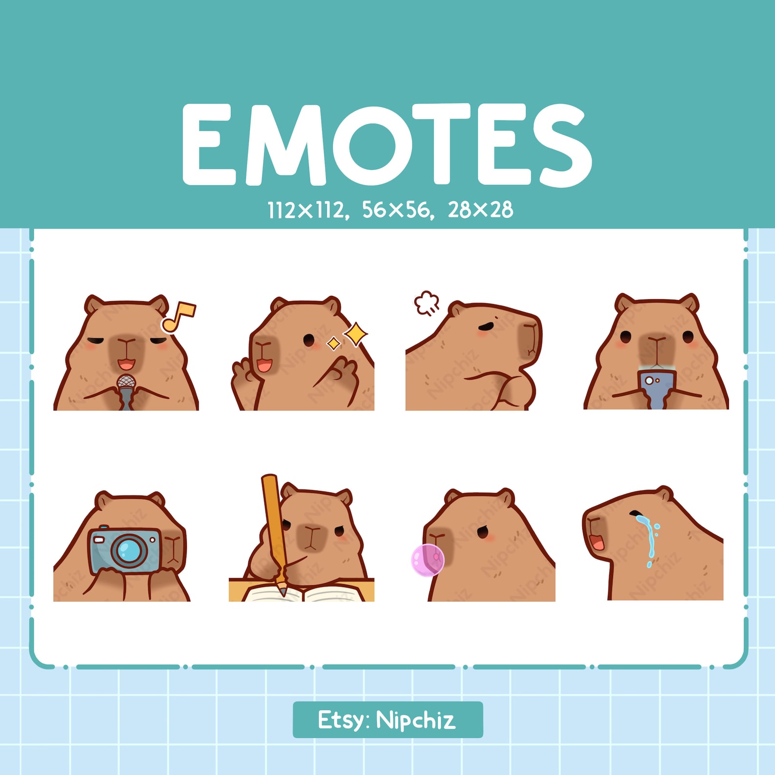 Capybara Emotes for Streaming | Kawaii Animal Emoji | (8) Cute Capybara ...