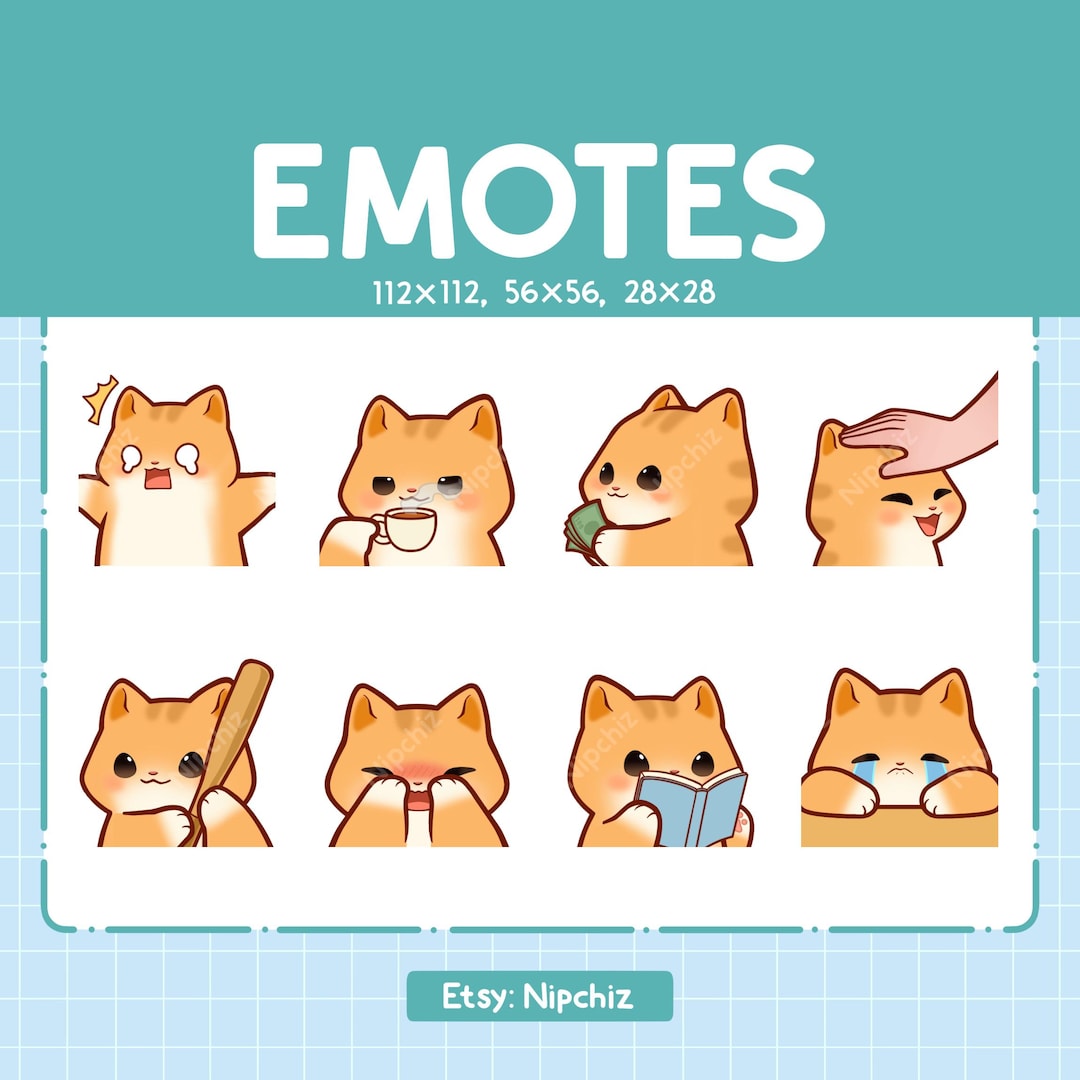 Cute Orange Cat Emotes | 8 Emotes for Streamer | Cute Tabby Cat Emote ...