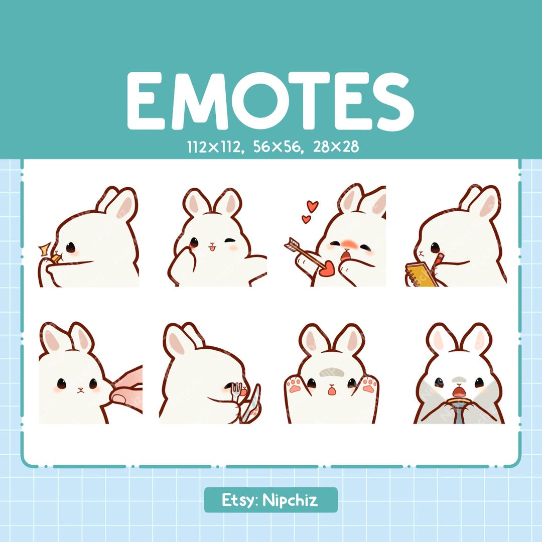 Rabbit Emotes for Streaming | Kawaii Animal Emoji | (8) Cute Bunny ...