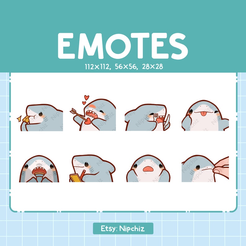Emotes Shark / 8 Cute Emotes for Streaming / Digital / Chibi Shark ...
