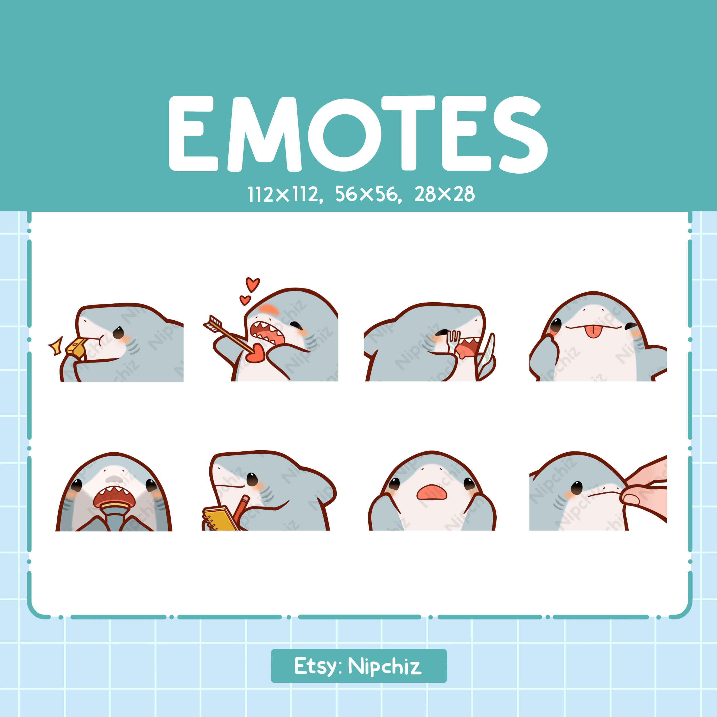 Emotes Shark / 8 Cute Emotes for Streaming / Digital / Chibi Shark ...