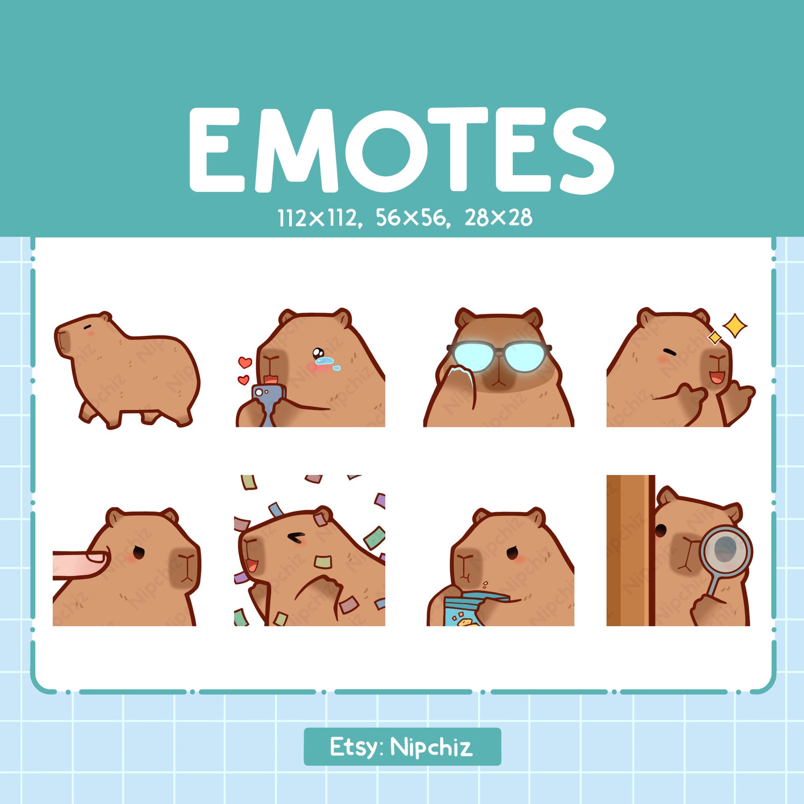 Capybara Emotes | Cute Emoji Pack | 8 Capybara Emotes for Streaming ...