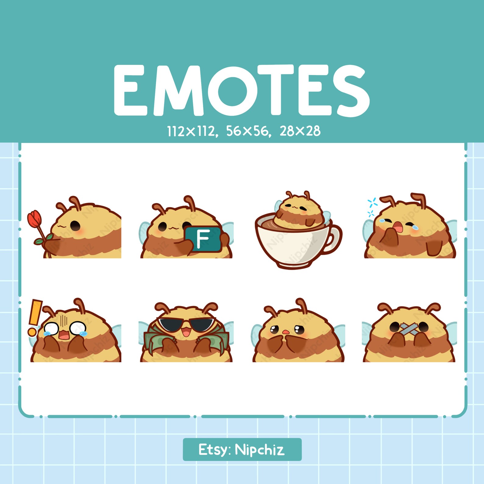 Chibi Bee Emotes for Streamer 8 Kawaii Cute Bee Emoji Pack for ...