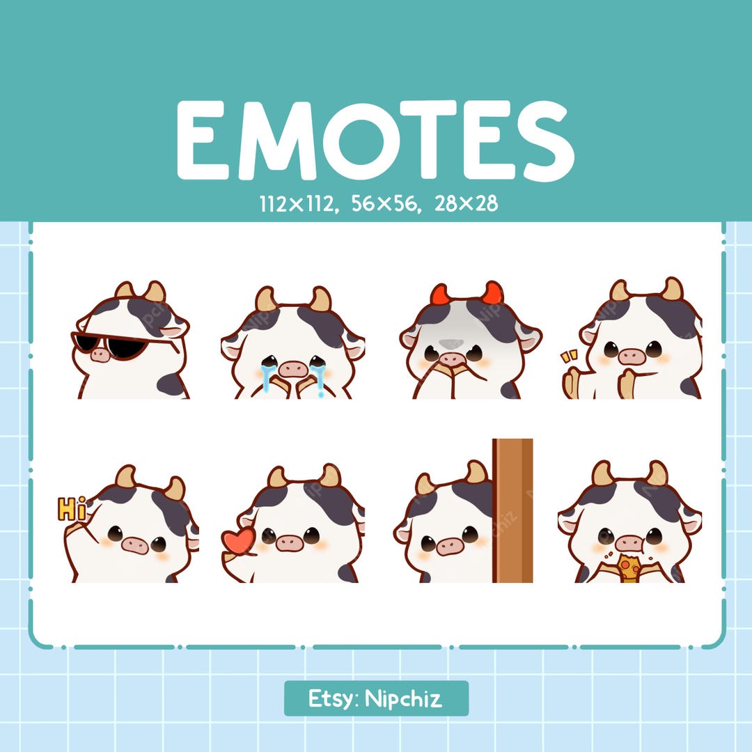 Cute Cow Emotes 8 Pack / Chibi Cow Emotes for Streamer / Kawaii Emoji ...
