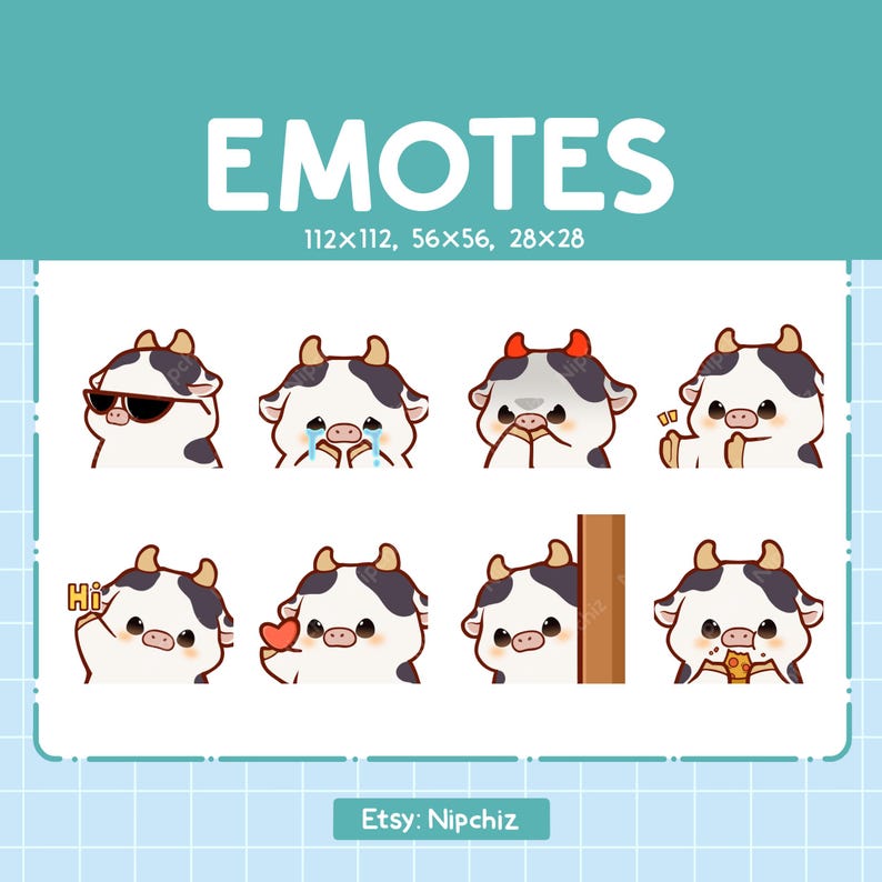 Cute Cow Emotes 8 Pack / Chibi Cow Emotes for Streamer / Kawaii Emoji ...