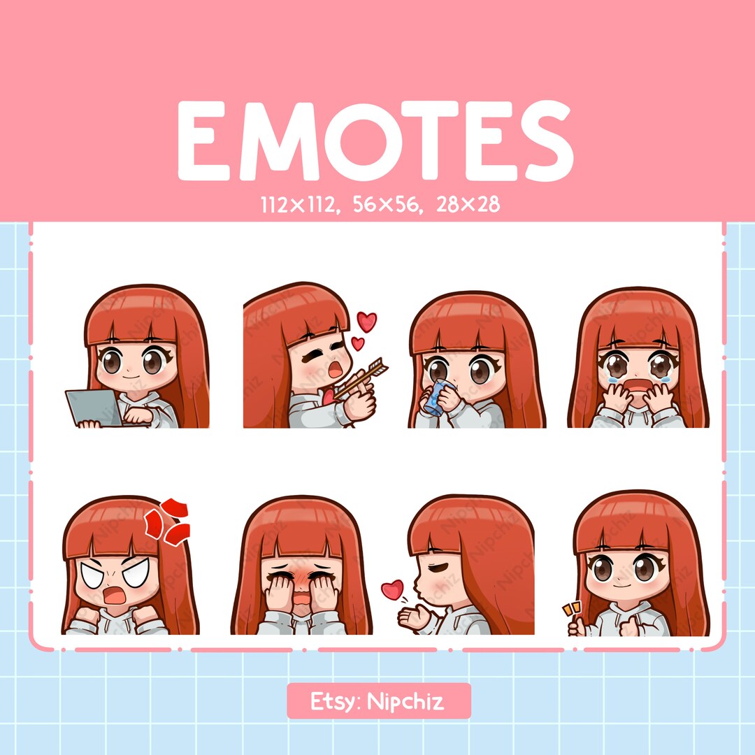 Cute Girl Emotes for Streamer (8) | Straight Red Hair With Bangs ...