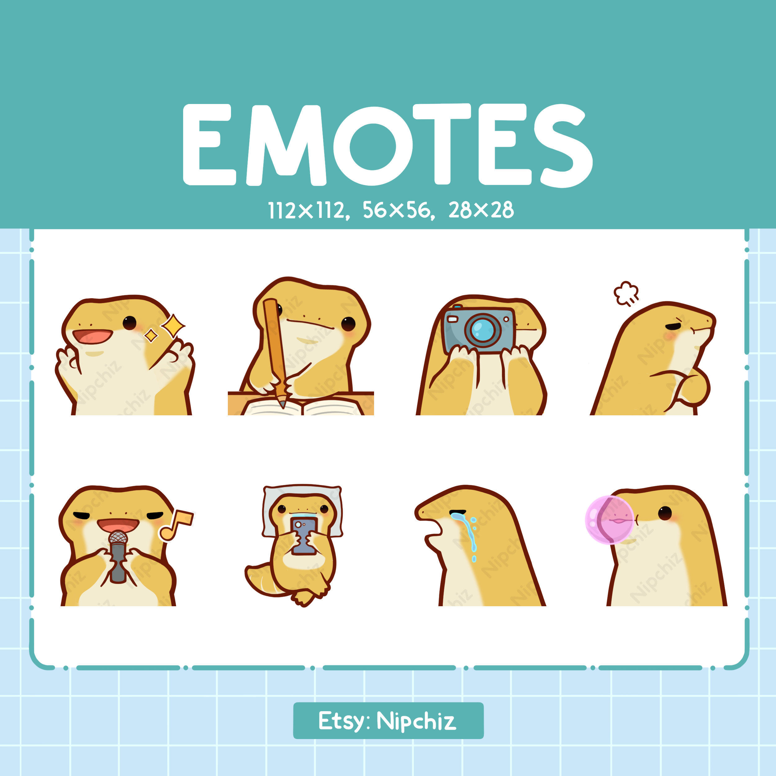 Yellow Gecko Emotes / Cute Emoji Pack / 8 Gecko Emotes for Streaming ...