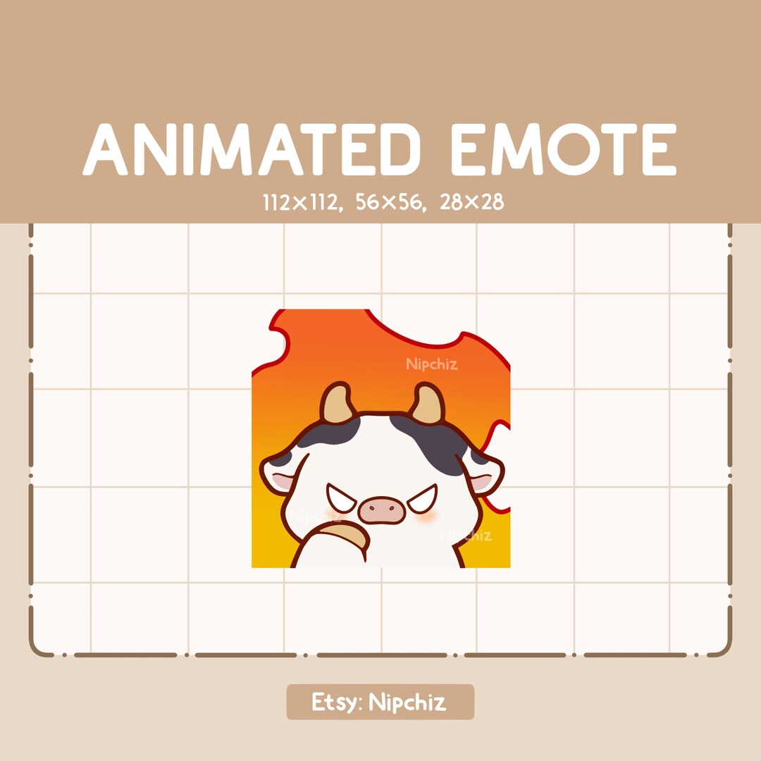 Animated Emote Adorable Cute Cow on Fire - Cartoon Animal Emote - Etsy