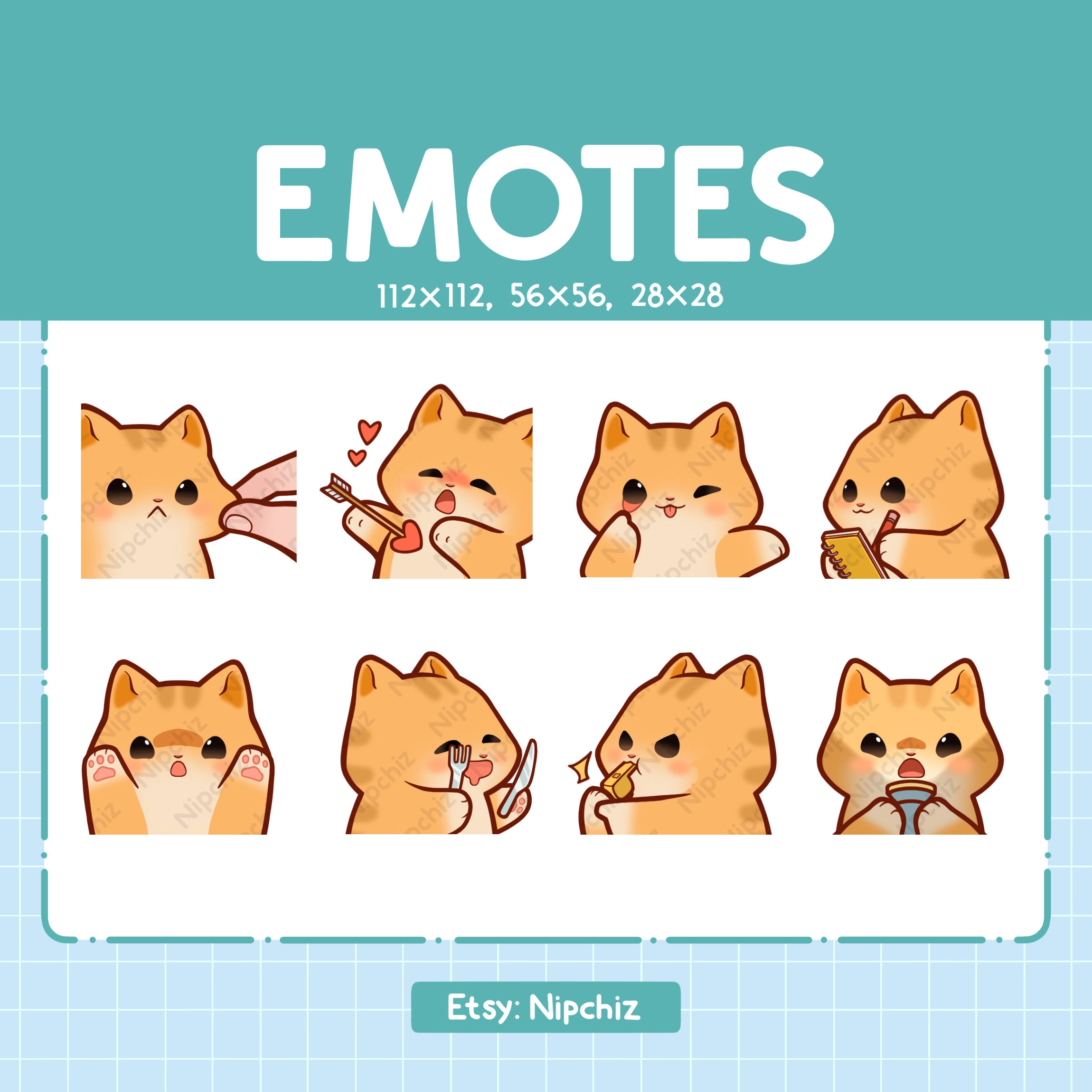 Emotes Orange Cat / 8 Cute Emotes for Streaming / Digital / Chibi Tabby ...