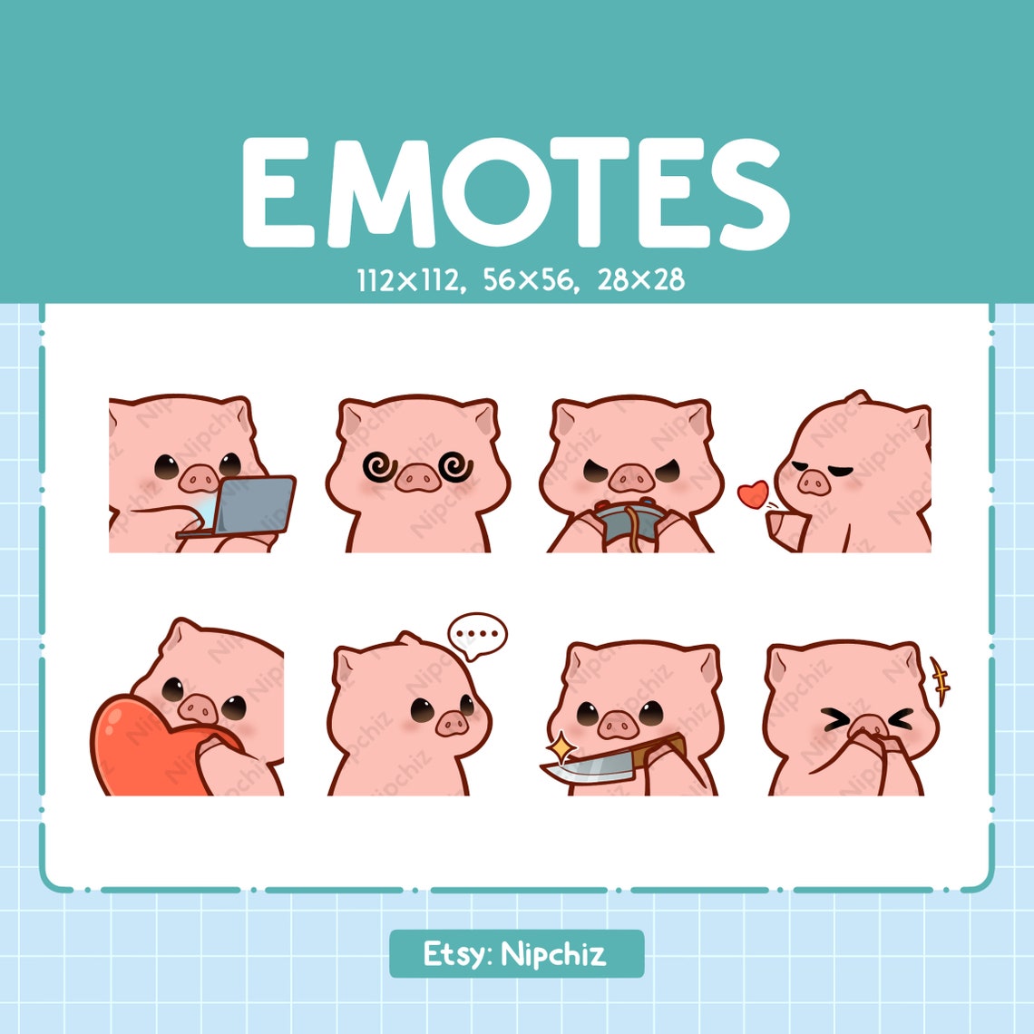 Emotes Pig / 8 Cute Emotes for Streaming / Digital / Chibi Baby Pig ...