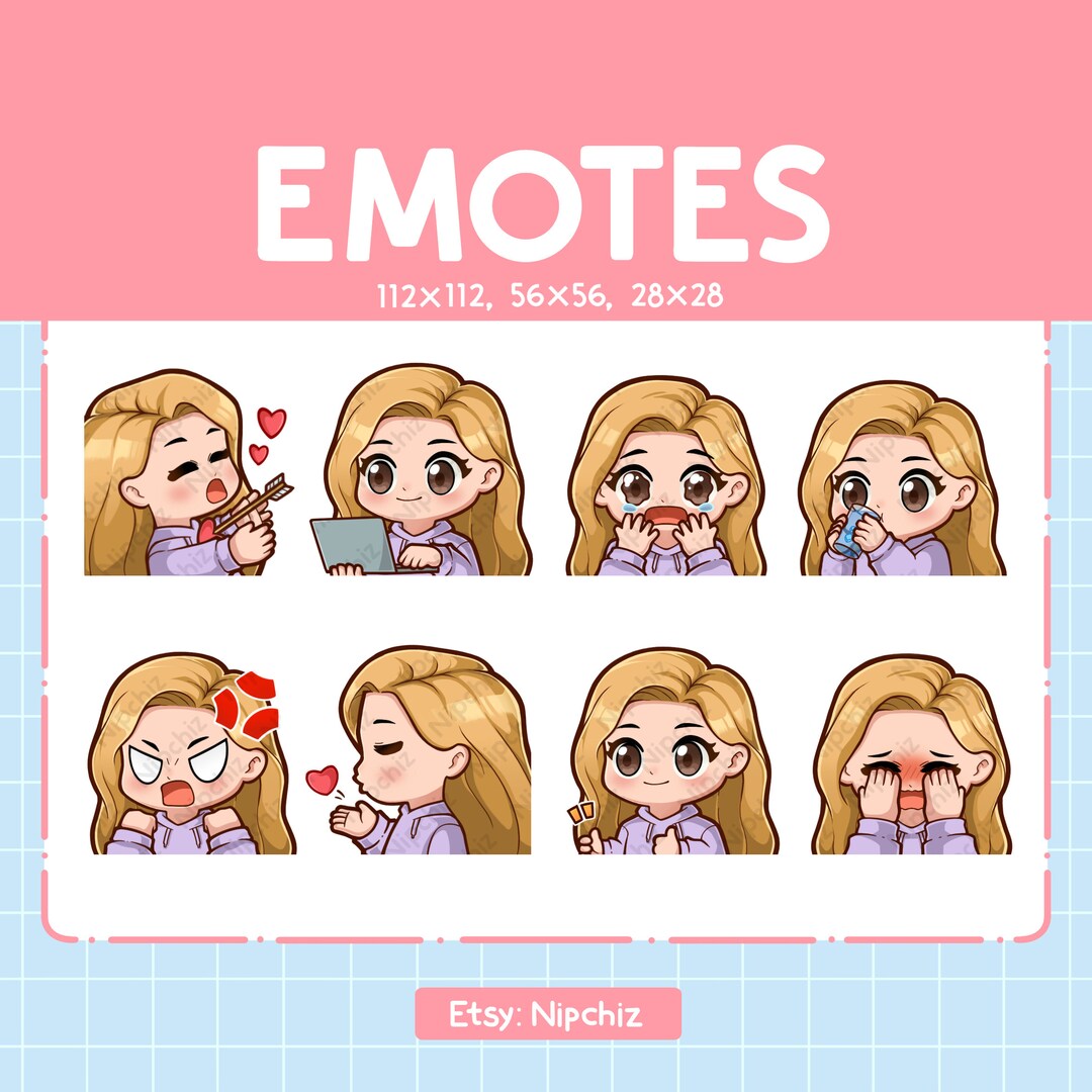 Cute Girl Emotes for Streamer (8) | Long Straight Blonde Hair | Brown ...