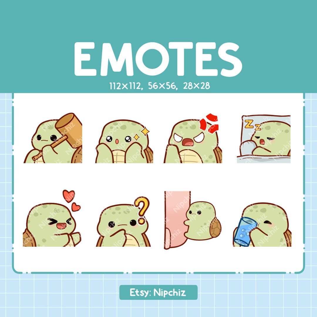 Turtle Emotes | 8 Cute Turtle Bundle | Emotes for Streamer Kawaii Emoji ...