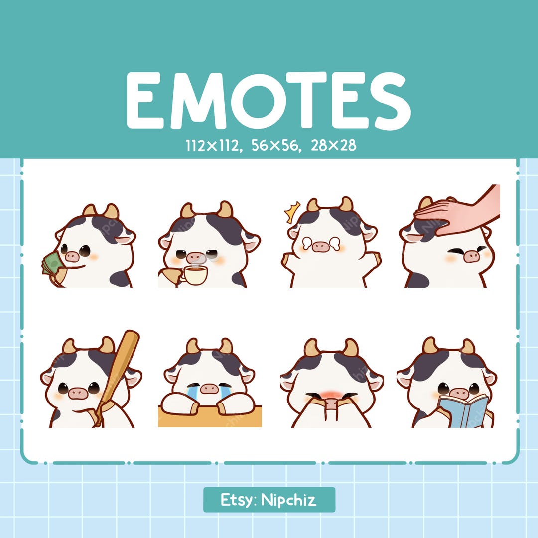 Cow Bundle | Emotes for Streaming | 8 Cute Cow Emotes | Kawaii Emotes ...