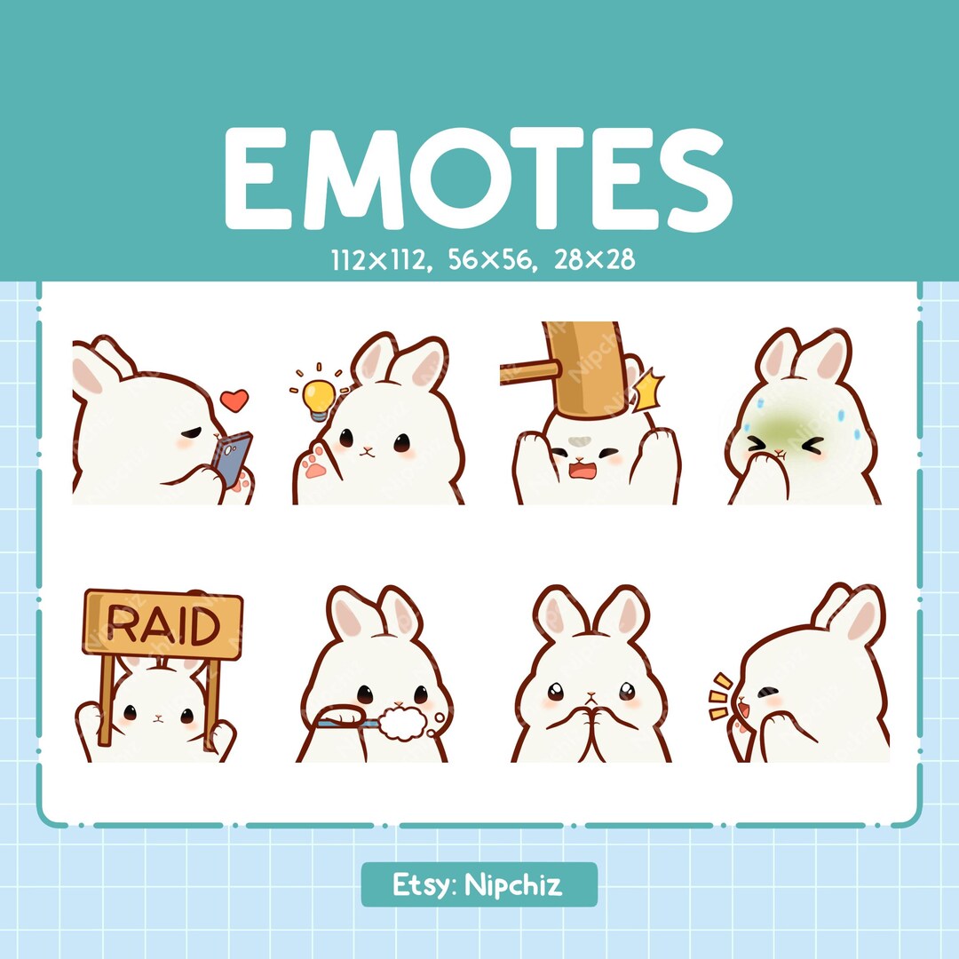 Rabbit Emotes | 8 Cute Emotes for Streaming | Digital | Chibi Bunny ...