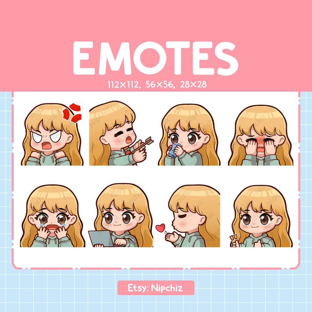 Kawaii Girl Emotes (8) / Blond Hair / Cute Emotes for Streamer / Brown ...