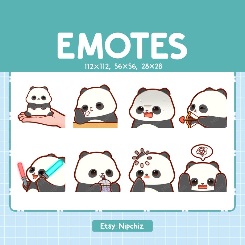 Panda Emotes 8 Pack / Chibi Panda Emotes for Streamer / Kawaii Emoji ...