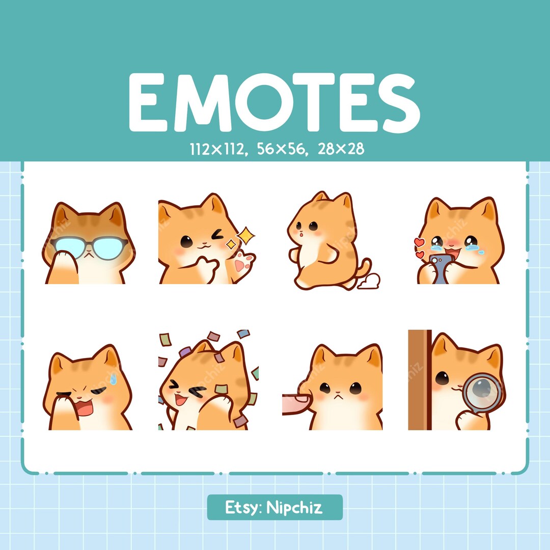 Tabby Cat Emotes / Cute Emoji Pack / 8 Orange Cat Emotes for Streaming ...