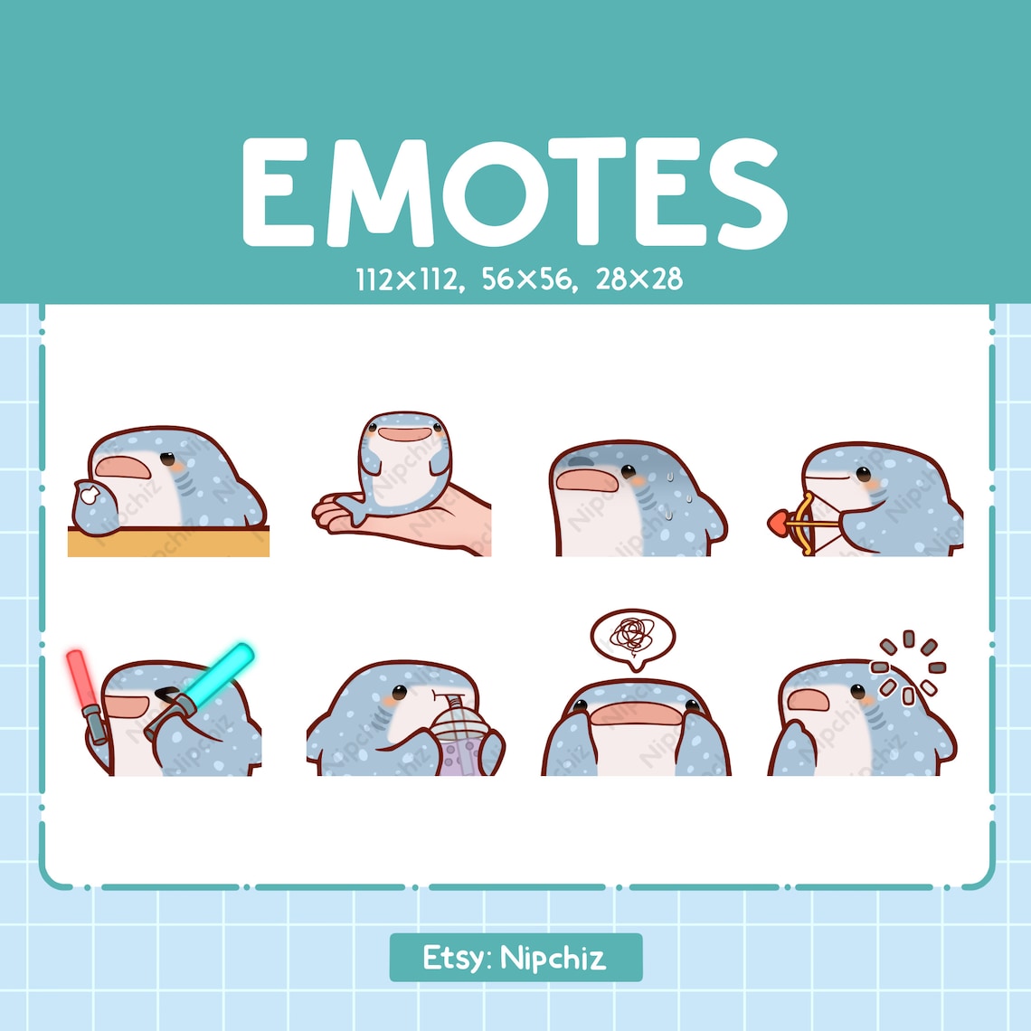 Cute Whale Shark Emotes | 8 Emotes for Streamer | Cute Whale Shark ...