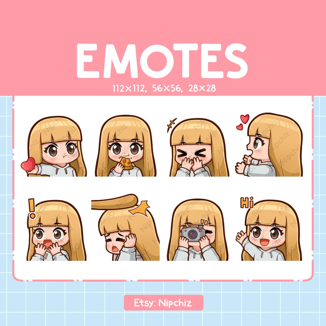 Chibi Girl Emotes / Straight Blonde Hair With Bangs / Cute Emoji Pack ...